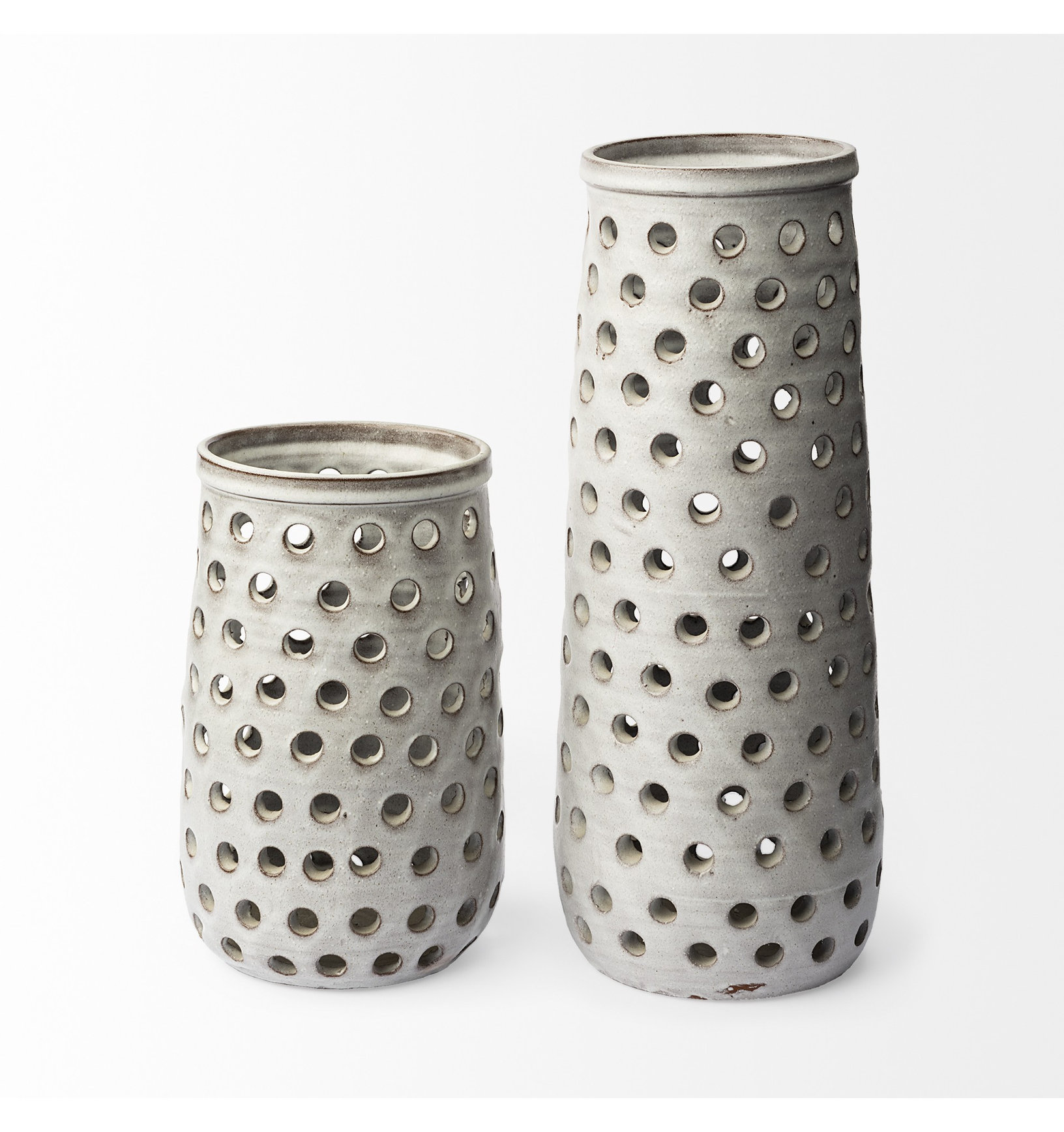12" Organic White Glaze Pierced Dot Ceramic Vase - Farmhouse - Vases ...