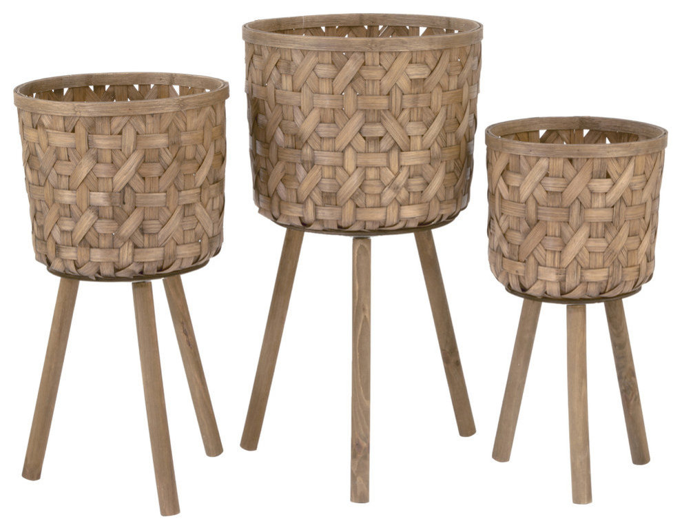 Bamboo Plant Buckets, Set of 3 - Tropical - Indoor Pots And Planters ...