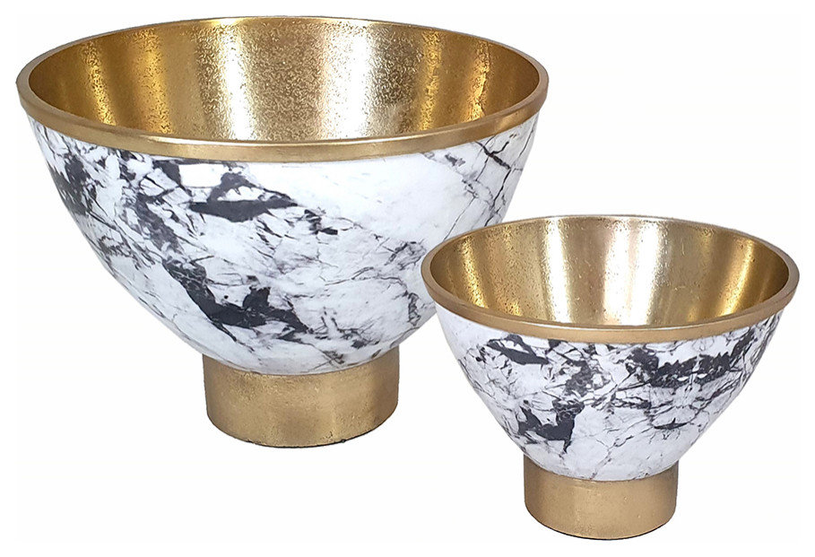 Set of 2 Faux Blac Marble Look Bowl - Contemporary - Decorative Bowls ...