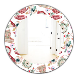 Designart Watercolor Tea Pattern Frameless Oval Or Round Wall Mirror ...