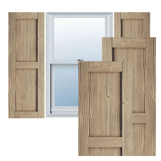 Rustic 2 Equal Flat Panel Faux Wood Shutters, 18x70" - Rustic ...