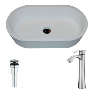 Vaine 1-Piece Man Made Stone Vessel Sink, Matte White - Contemporary ...