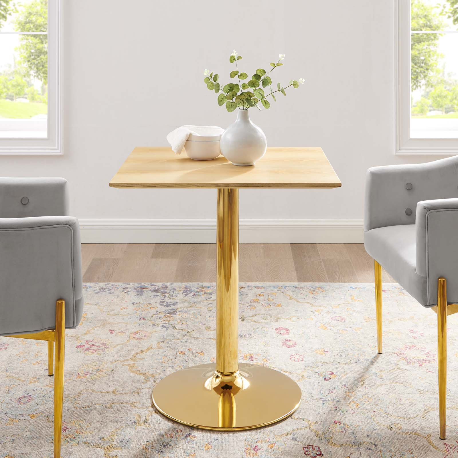 28" Dining Table, Square, Natural Gold, Metal, Modern, Mid Century ...