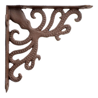 Nautical Shelf Bracket, Octopus, Rust Brown Cast Iron, 7.75" Deep ...