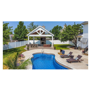 Open Gable Pool House with Fireplace and Grilling Area - Patio - St ...