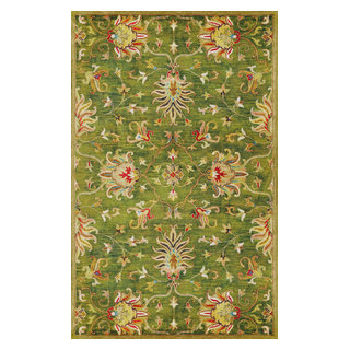 5' x 8' Green and Red Wool Floral Vines Hand Tufted Area Rug ...