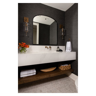 Bold Color in Powder Bathroom Remodel - Modern - Powder Room - Orange ...