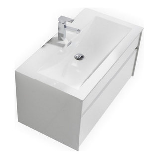 Fitto 36" High Gloss White Wall Mount Modern Bathroom Vanity, 18.09"H x ...
