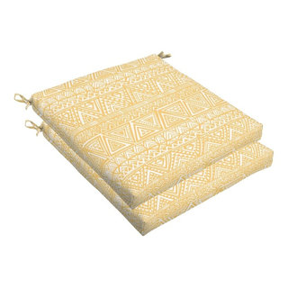 Soren Yellow With White Triangle Outdoor Chair Cushion, Set of 2, 20x20 ...