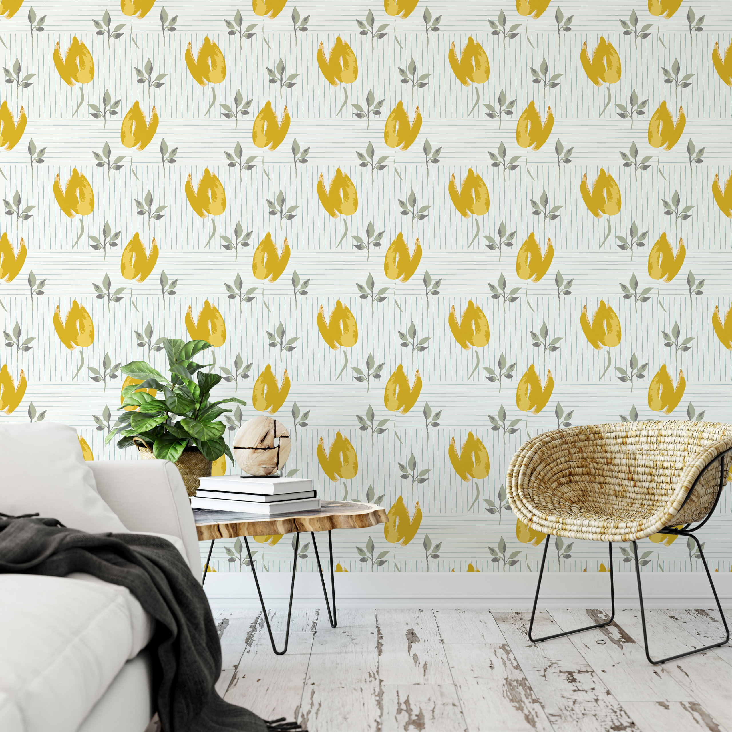 Yellow Tulips Wallpaper by Monor Designs, 24"x144" - Contemporary ...