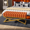 Modern Bedroom Bench Orange Velvet Upholstered Ottoman Bench in Gold X ...