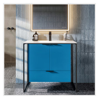 Eviva Moma 32" Teal Bathroom Vanity With Black Metallic Legs ...