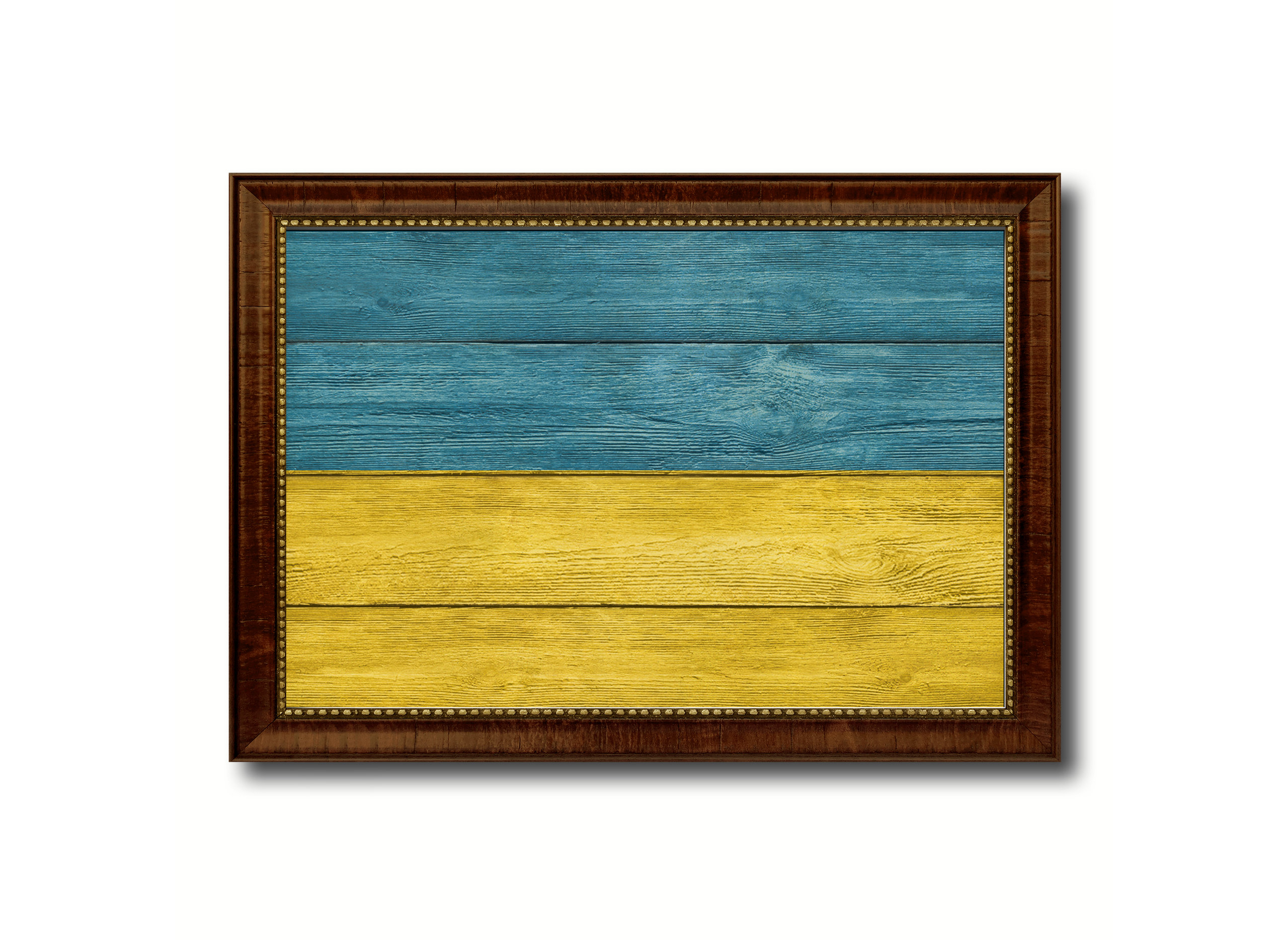 Ukraine Country Textured Flag Print With Brown Gold Frame, 23" X 33 ...