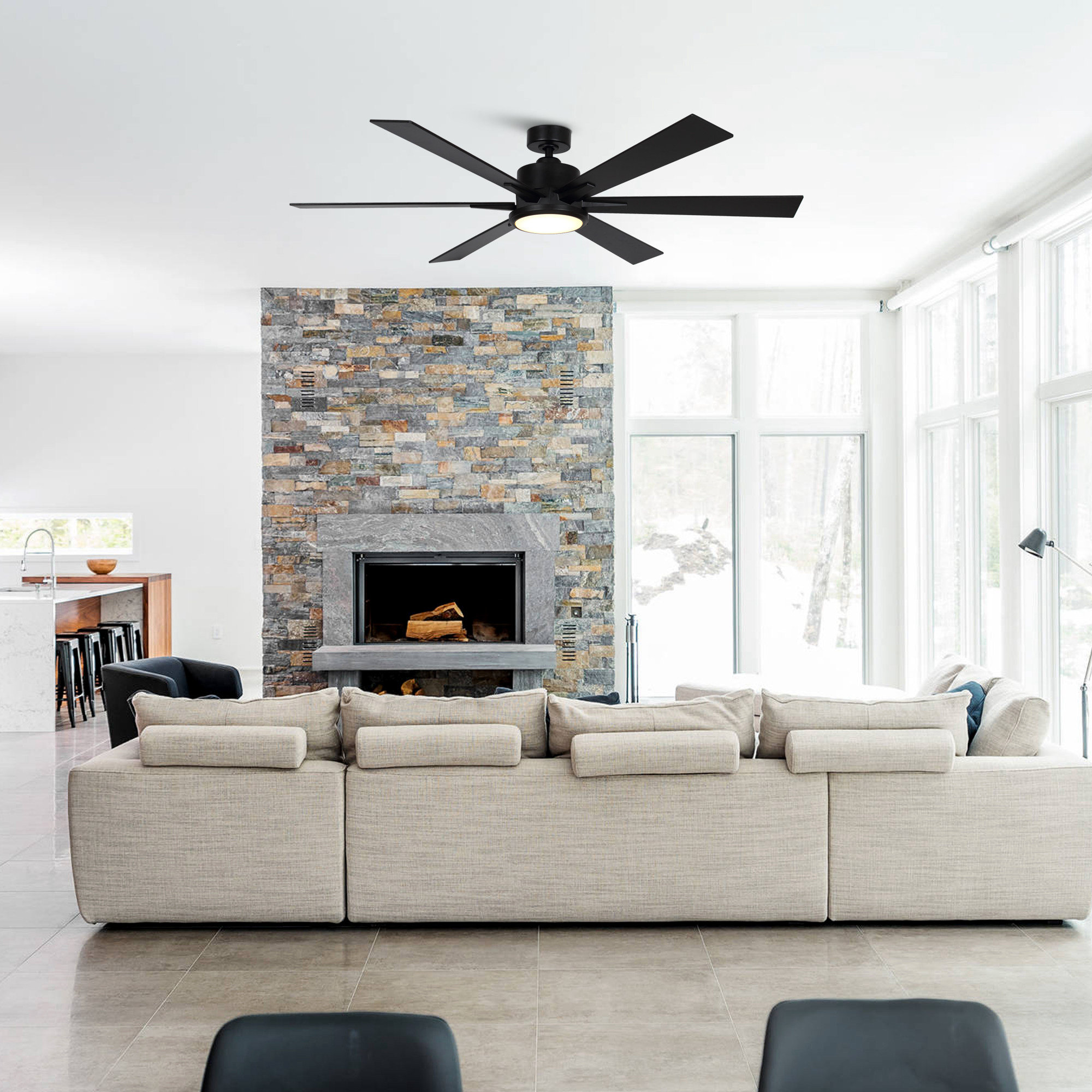 65 in. Indoor Integrate LED Ceiling Fan with Remote Control, Reversible ...