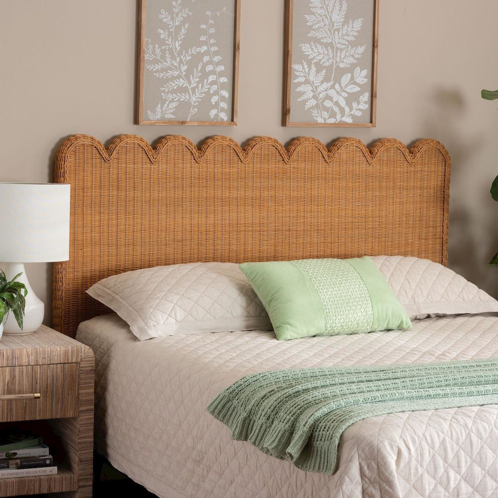 Maritza Bohemian Light Honey Scalloped Rattan Pitrit Queen Standalone ...