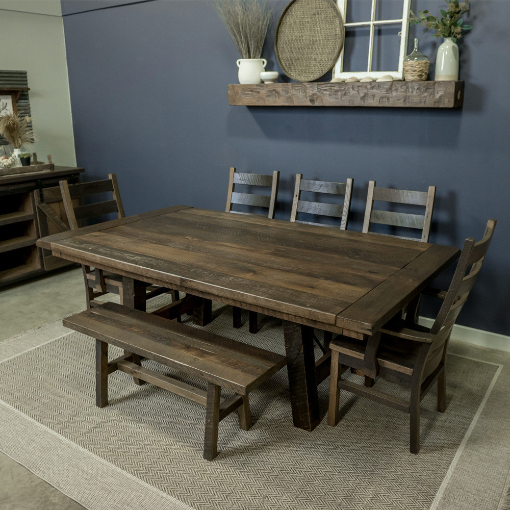 Montana Dining Table, Reclaimed Barnwood, 48x102, 2 Breadboard Exts ...