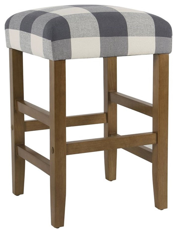 Home Square 24.5" Square Fabric Plaid Pattern Counter Stool in Blue ...