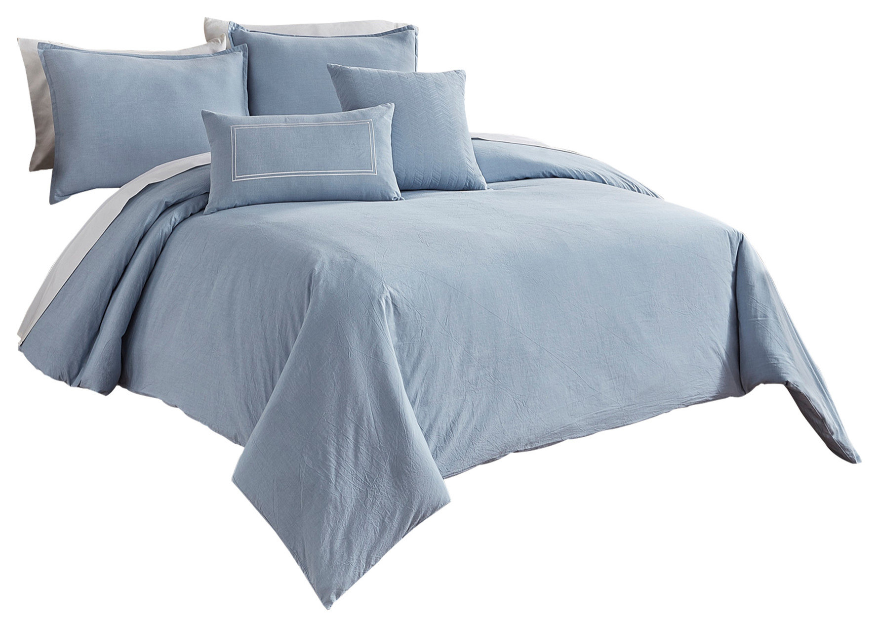 BZBM227746 6 Piece Queen Cotton Comforter Cover Set Woven Texture, Blue ...