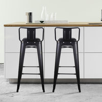Black 30" Low Back Metal Bar Stools With Vegan Leather Seat Set of 8 ...