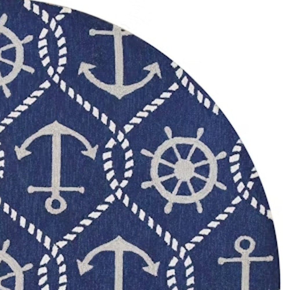 7' Navy Blue Round Nautical Handmade Indoor Outdoor Area Rug - Beach ...