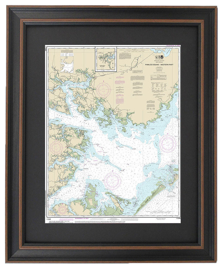 Framed Nautical Chart; Western Pamlico Sound - Traditional - Prints And ...
