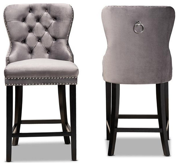 Howell Modern Transitional Grey Velvet Upholstered and Dark Brown ...