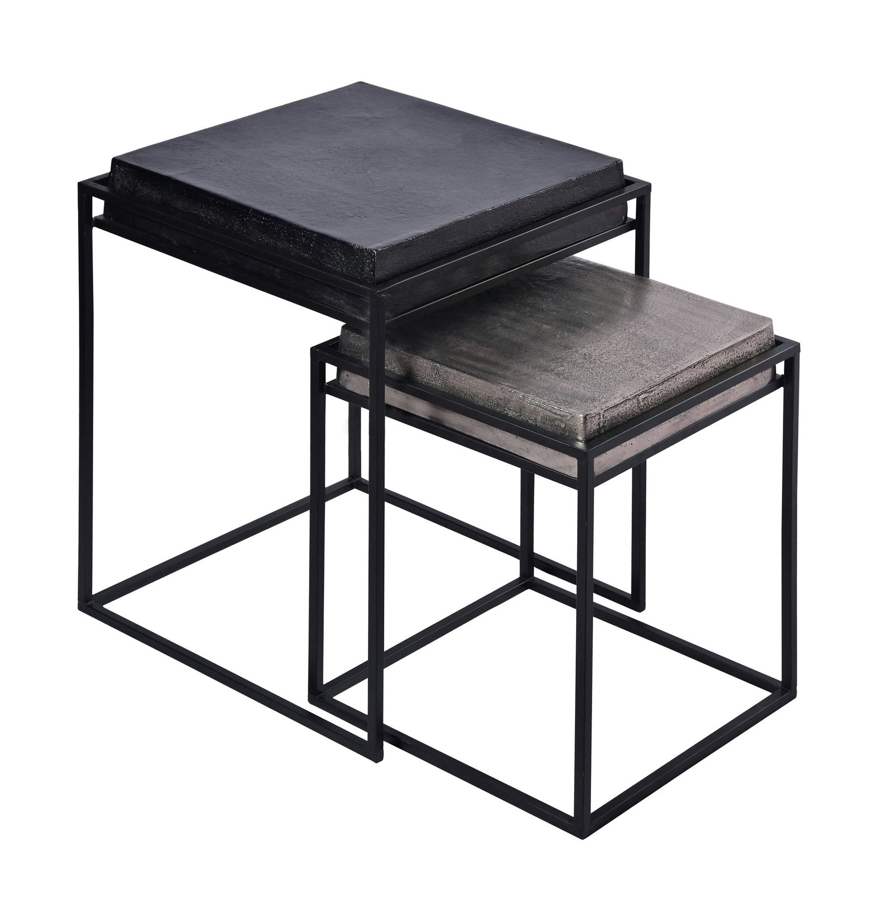 Metal, S/2 14x19"/18x23" Nested Square Side Tables - Industrial ...
