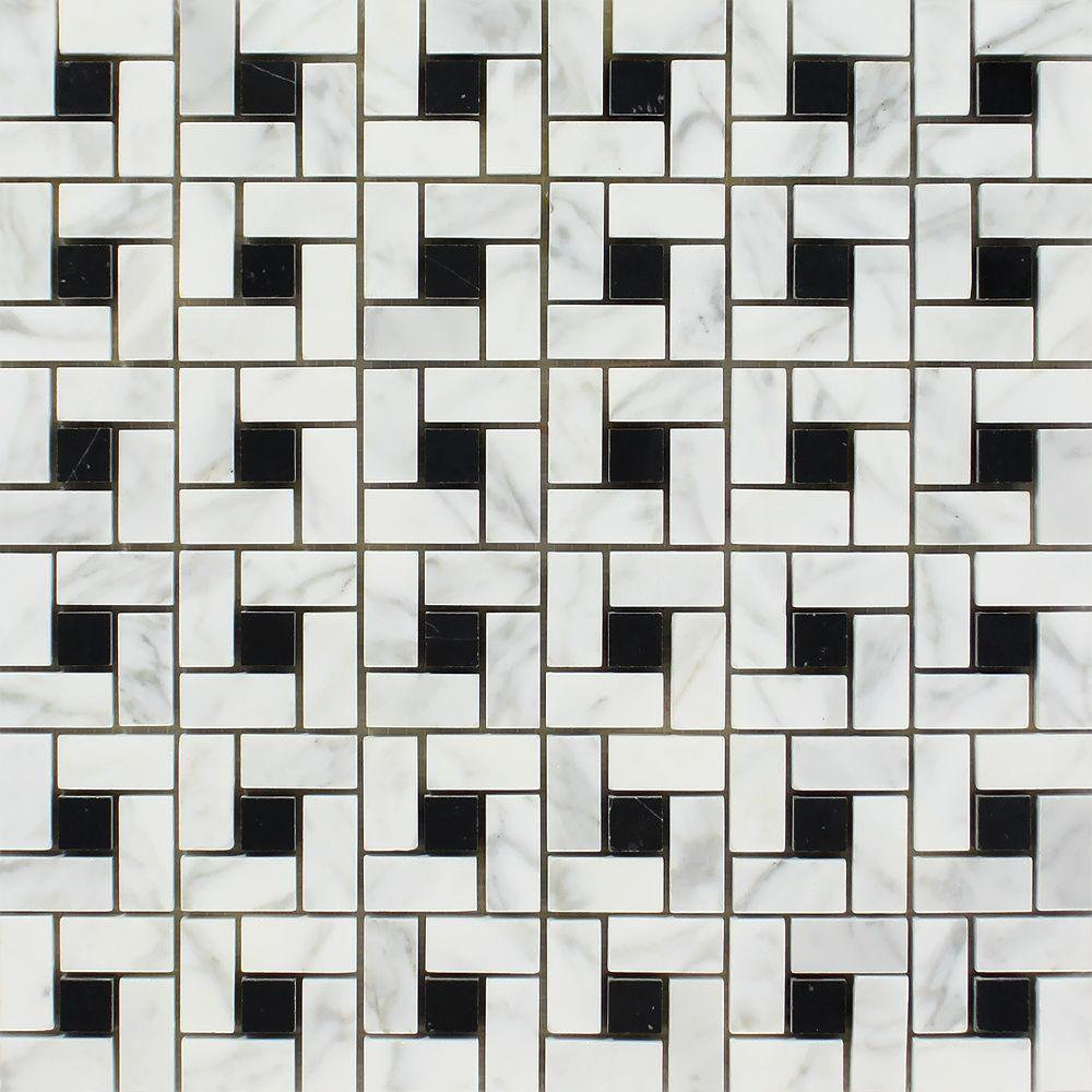 Carrara Rome Polished Marble Pinwheel Mosaic ( With Black Dots), 10 sq ...