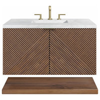 36" Modern Chestnut Floating Single Bath Vanity Solid Surface, James ...