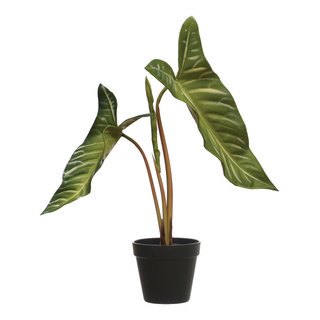 Round Faux Elephant Ear Plant, Plastic Pot, Natural and Black ...