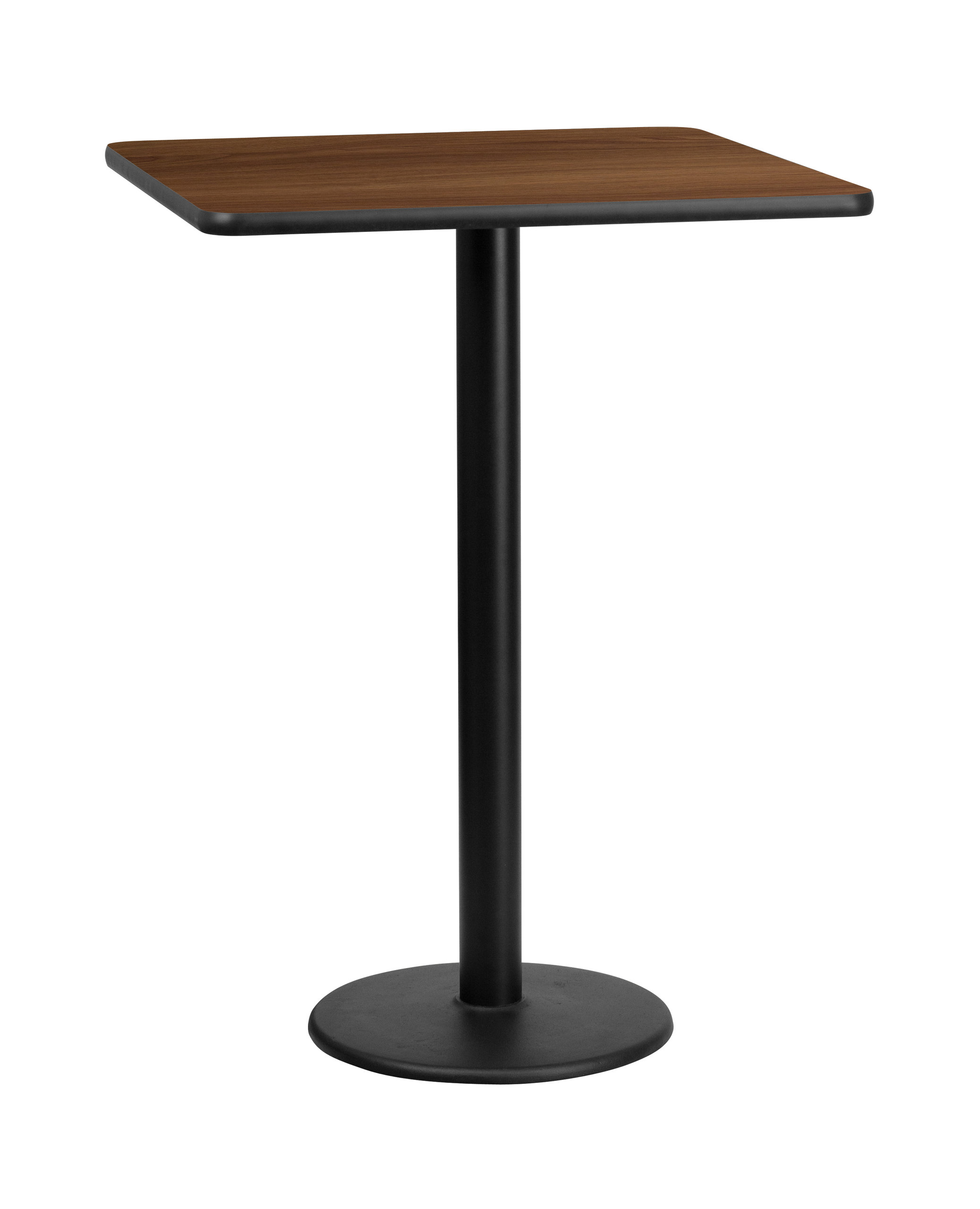 30'' Square Walnut Laminate Table Top with 18'' Round Bar Height Table ...