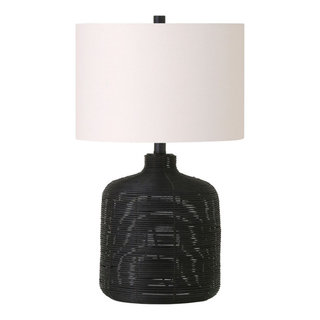 Maklaine Contemporary Rattan Table Lamp in Black - Tropical - Table ...
