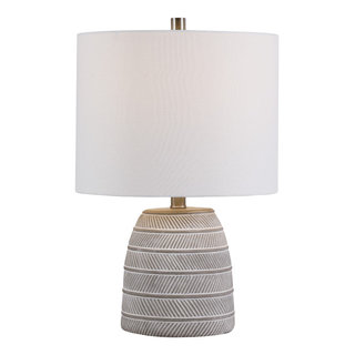 Gray And White Etched Concrete Base Table Lamp - Industrial - Table ...