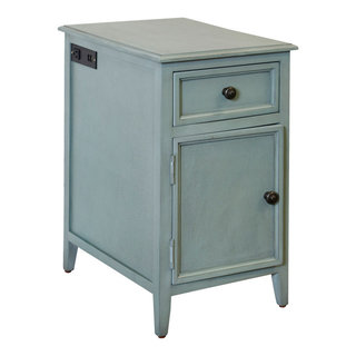 Aged Seafoam Side Table With Drawer and Cabinet - Farmhouse - Side ...