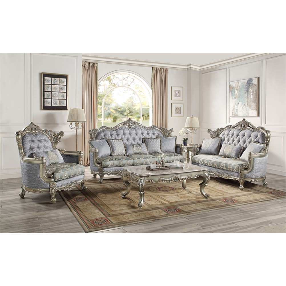 ACME Furniture Miliani Tufted Fabric & Wood Sofa with 5 Pillows in Gray ...