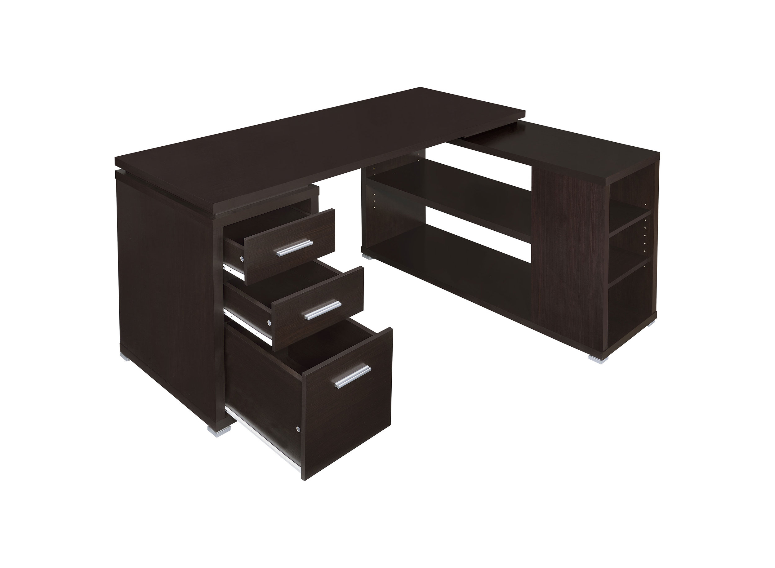 Darrelle L-shape Office Desk Cappuccino L-Shape Desk Brown ...