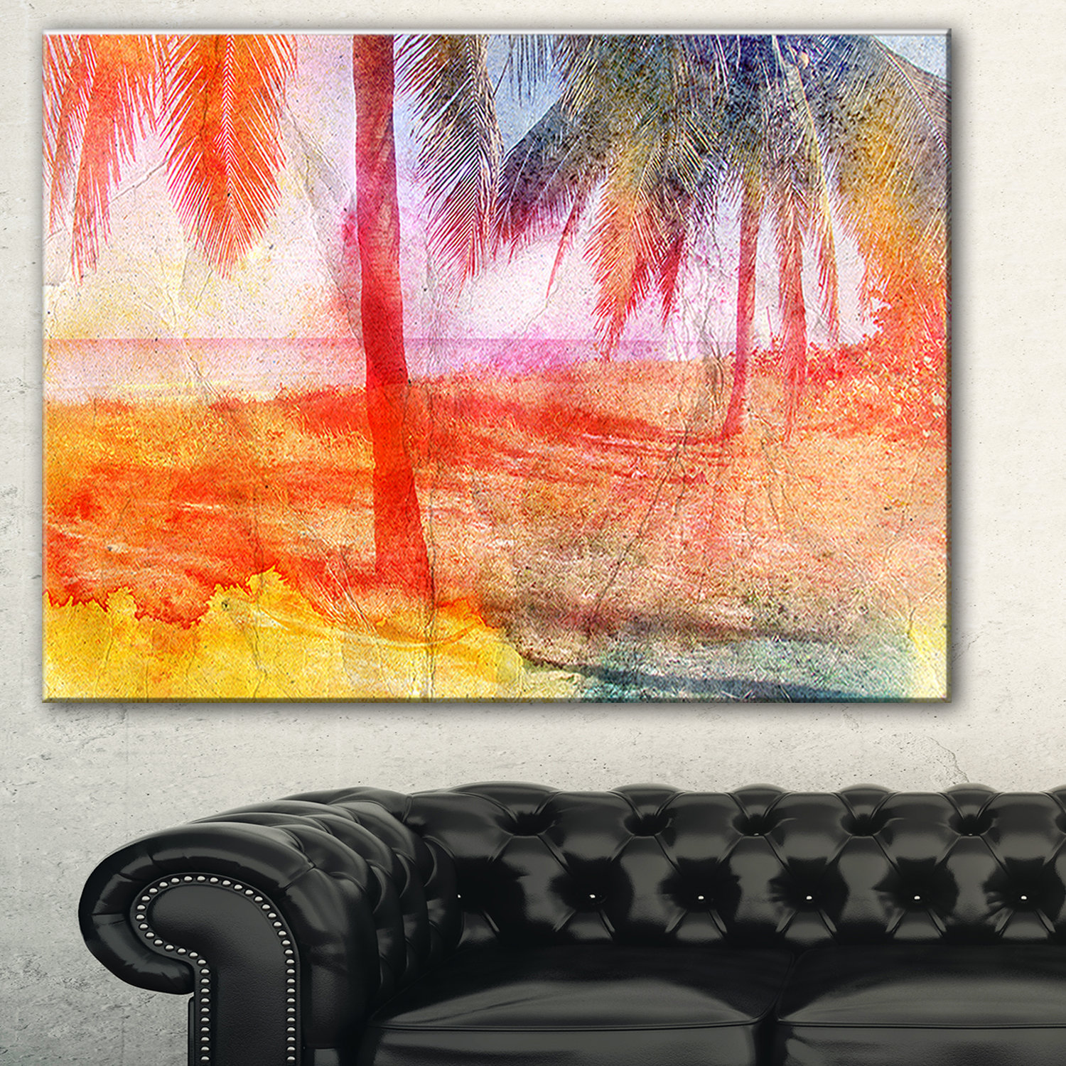 "Red Retro Palm Trees" Canvas Print, 40"x20" - Tropical - Prints And ...
