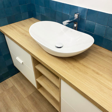 75 Blue Tile Wood-Look Tile Floor Bathroom Ideas You'll Love - April ...