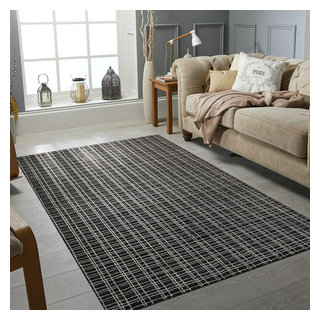 Handmade Wool and Viscose Charcoal Geometric Loom Check Rug, 8x9'9 ...