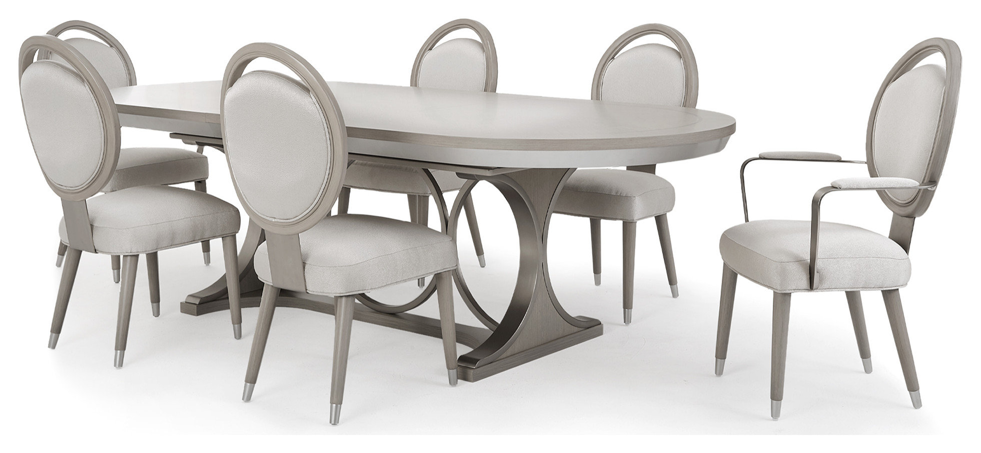 Eclipse 7-Piece Oval Dining Room Set, Moonlight Gray - Midcentury ...