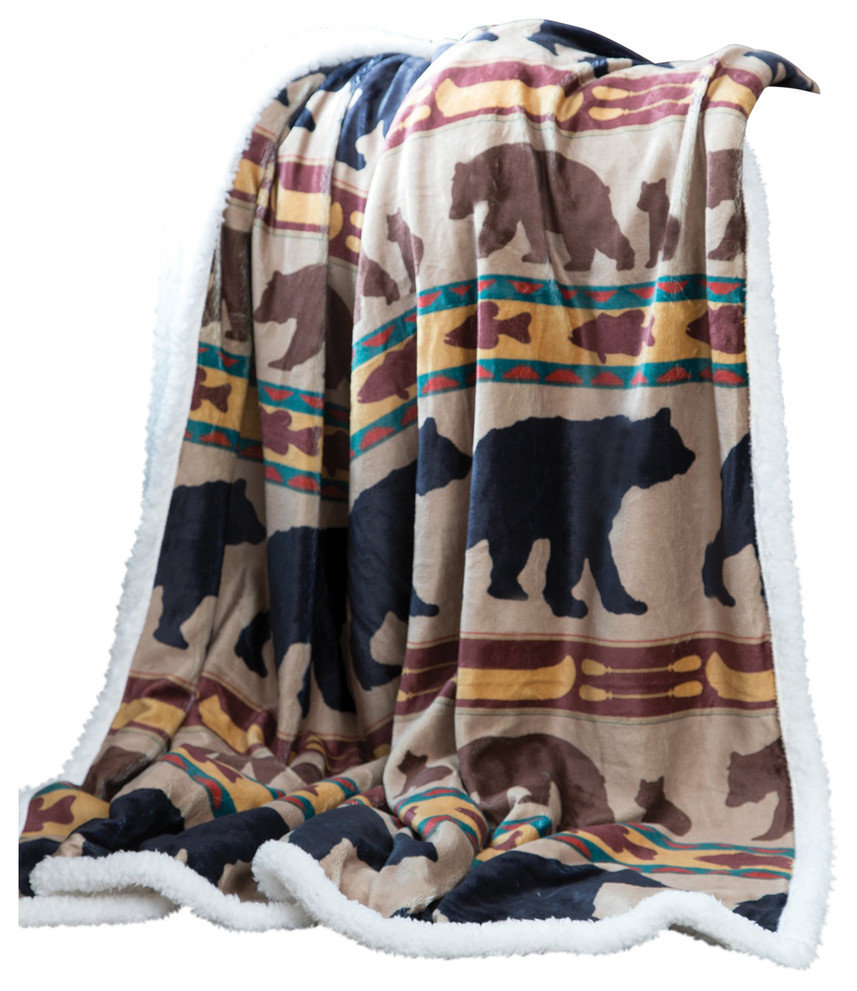 Carstens Bear Family Rustic Cabin Sherpa Fleece Throw Blanket, 54"x68 ...