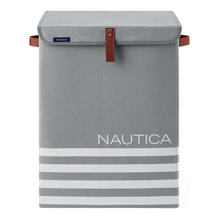 Nautica Folded Hamper with Lid, Gray Stripe - Contemporary - Hampers ...