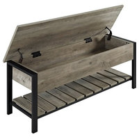 Pemberly Row 48" Open-Top Storage Bench with Shoe Shelf in Gray Wash ...