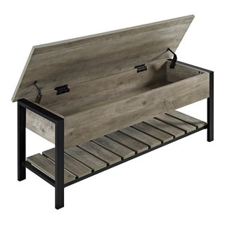 Pemberly Row 48" Open-Top Storage Bench with Shoe Shelf in Gray Wash ...