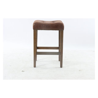 Ashford Destroyed Brown Leather Counter Stool, 26"H - Transitional ...