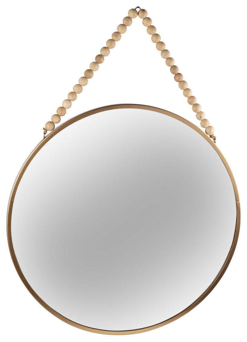 Round Metal Mirror with Top Rope Hanger Metallic Gold Finish ...