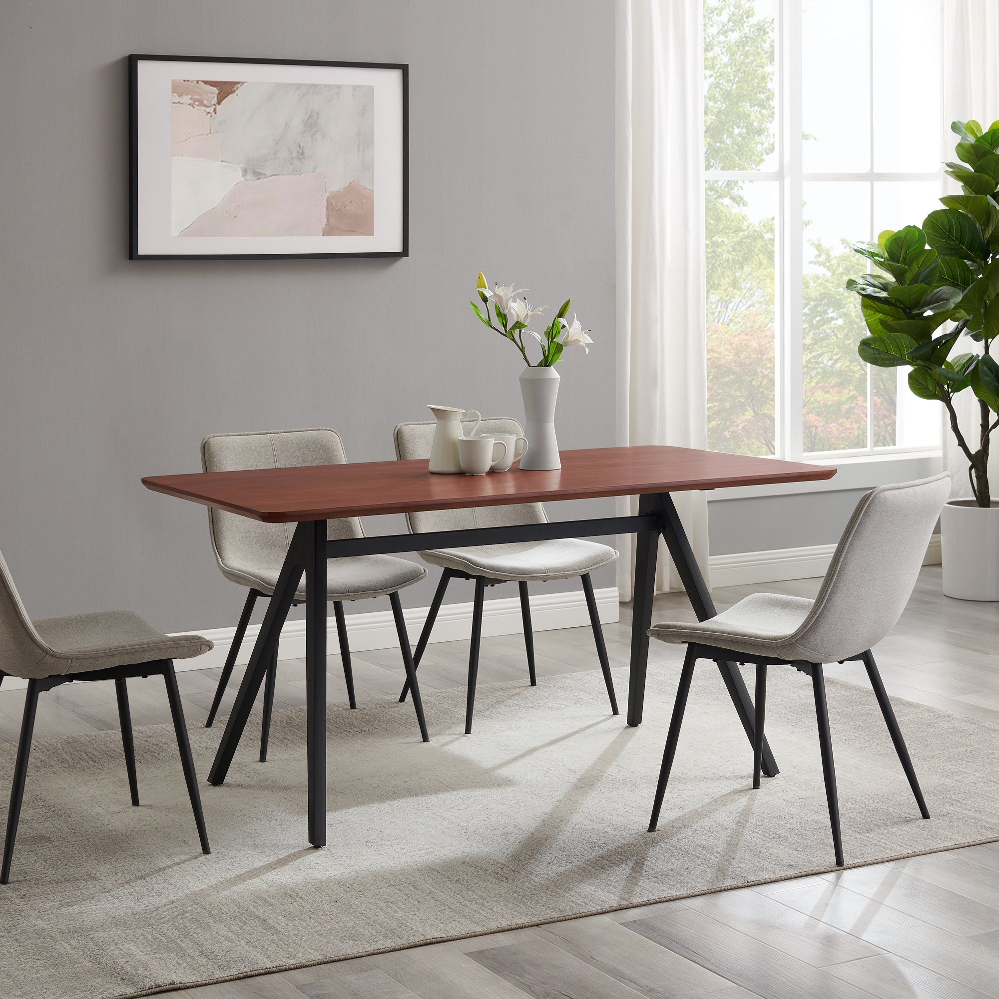 Industrial Dining Table, Angled Metal Legs With Warp Resistant MDF Wood ...