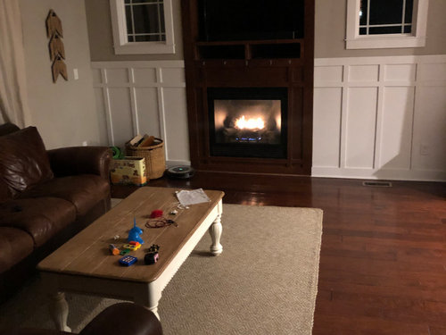 Fireplace not centered between windows. | Houzz Forum