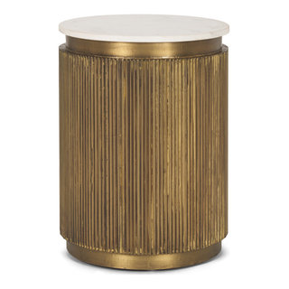 Satima White Marble w/ Gold Metal Round Fluted Accent Table ...
