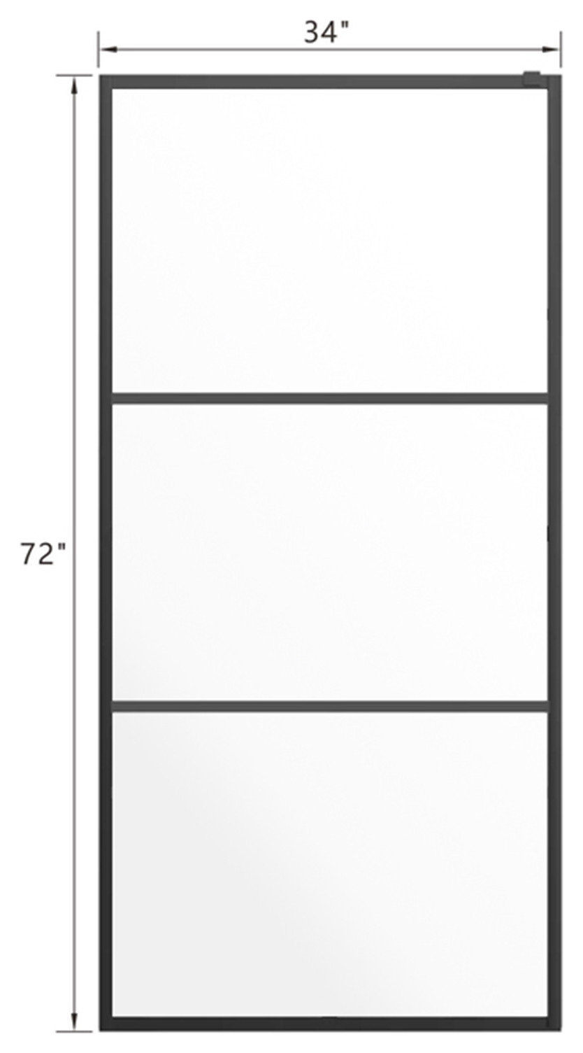 34" W x 72" H Frameless Fixed Shower Screen, Black - Contemporary ...